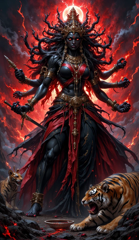 Lord ma kali in anger mood in red clothes and her red young is out ...
