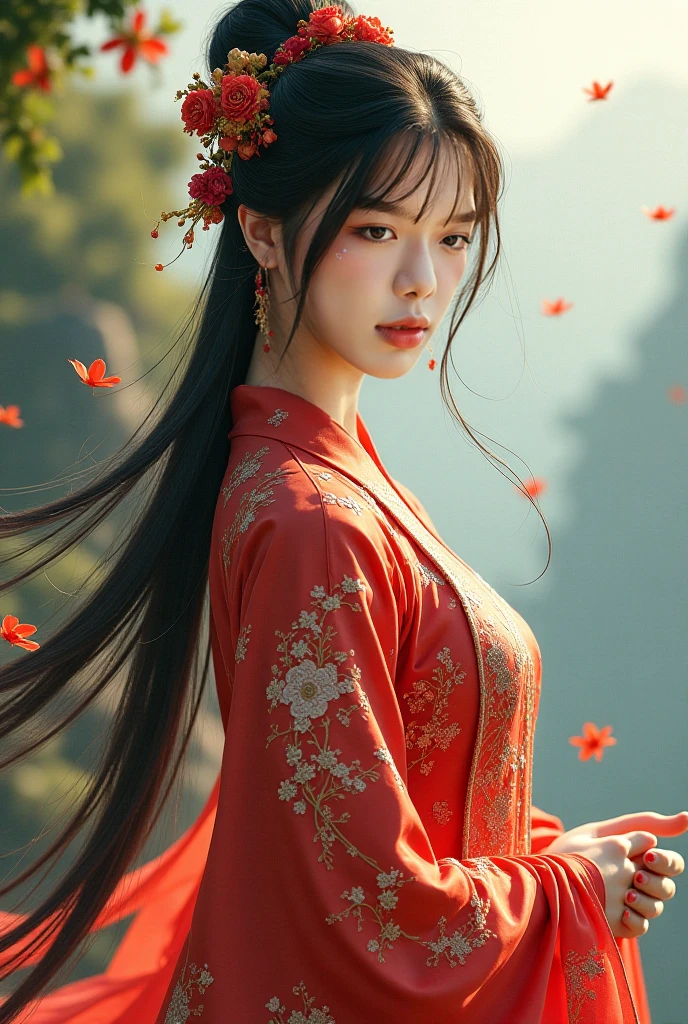 Wear a retro Chinese Han Fu dress with pretty long hair - SeaArt AI