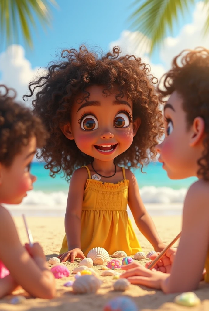 Create a Disney Pixar style medium shot of Lila, an girl with curly ...
