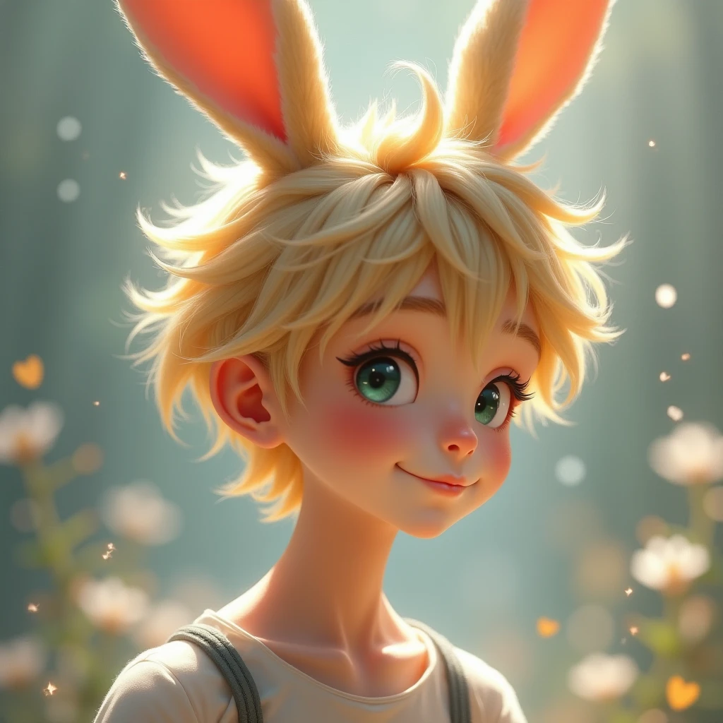 Male, blonde hair, fluffy hair, rabbit ears, close side - SeaArt AI