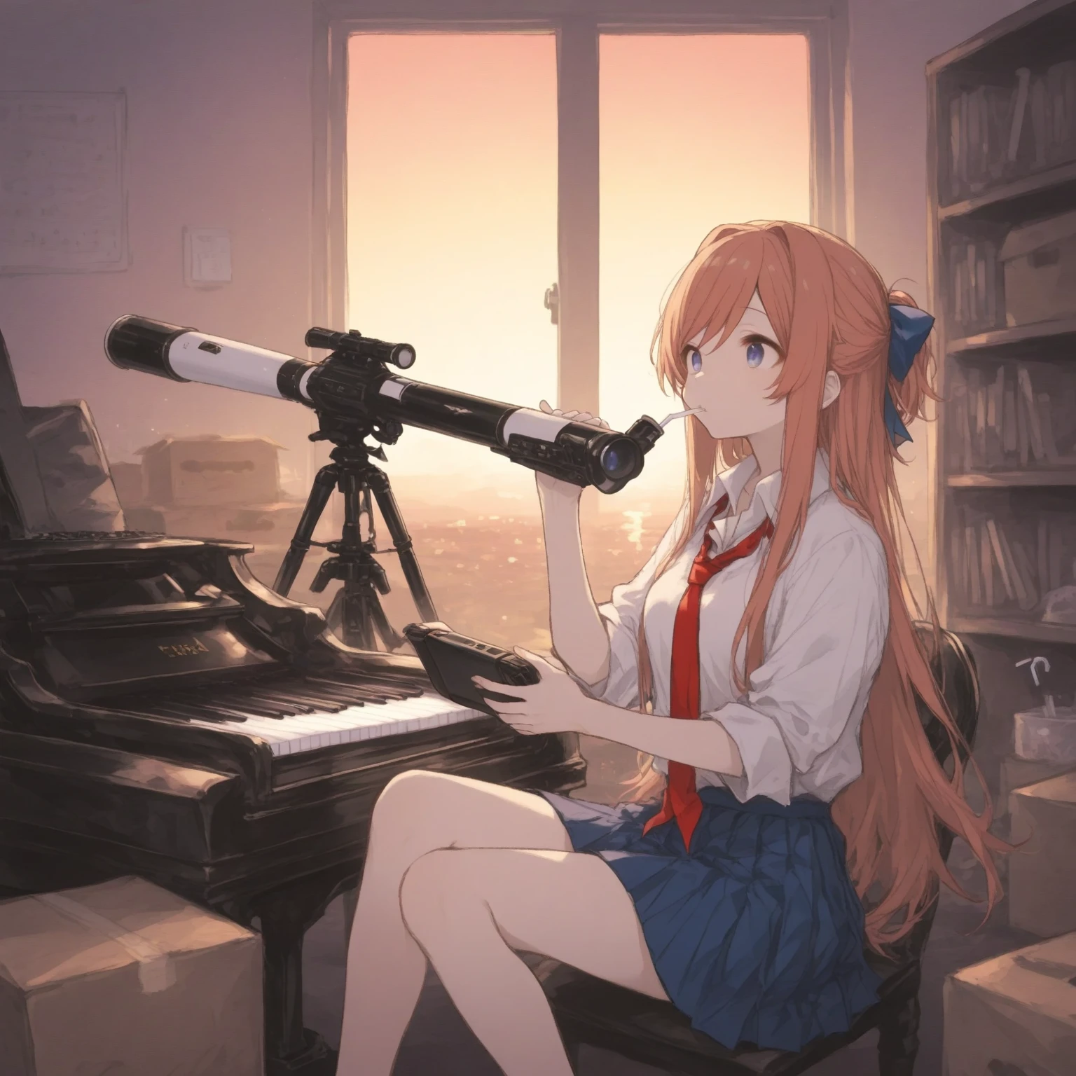 Anime-style illustration,high school girl/(nito chika/), long hair with ...