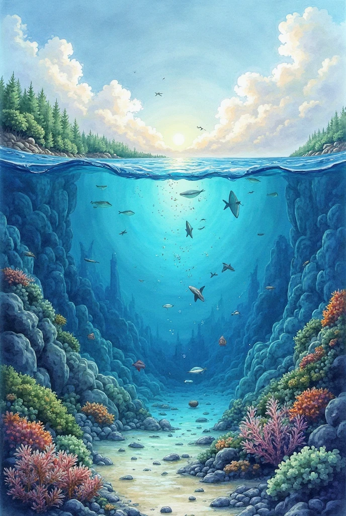 Easy to paint or draw with watercolours, an ocean or sea pretty and ...