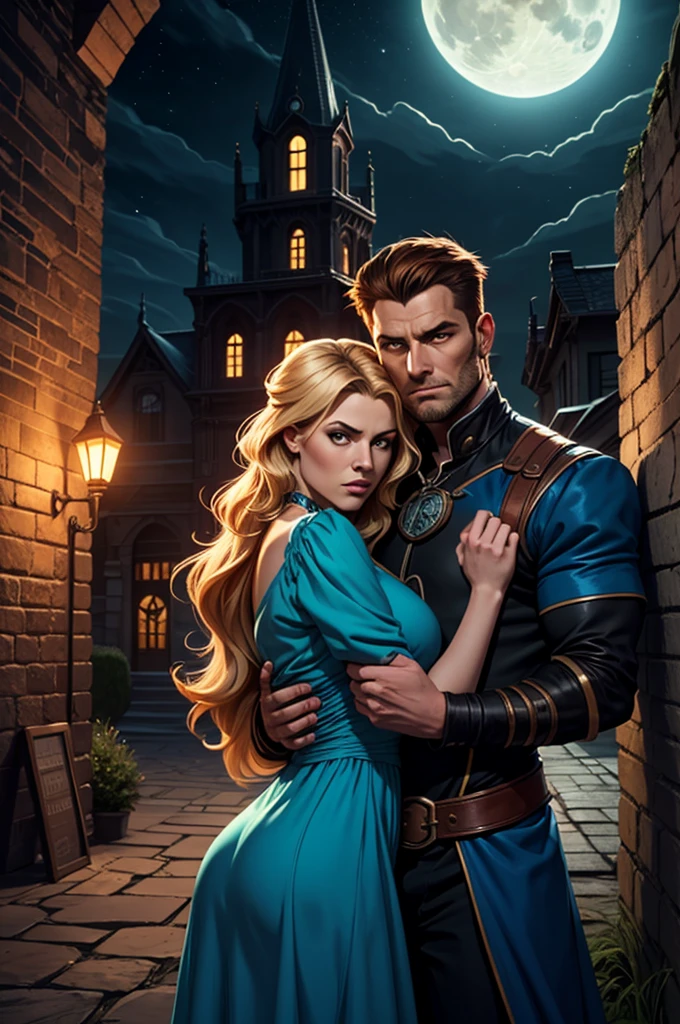 Dramatic scene in a Victorian-era city at night. A man in a black ...