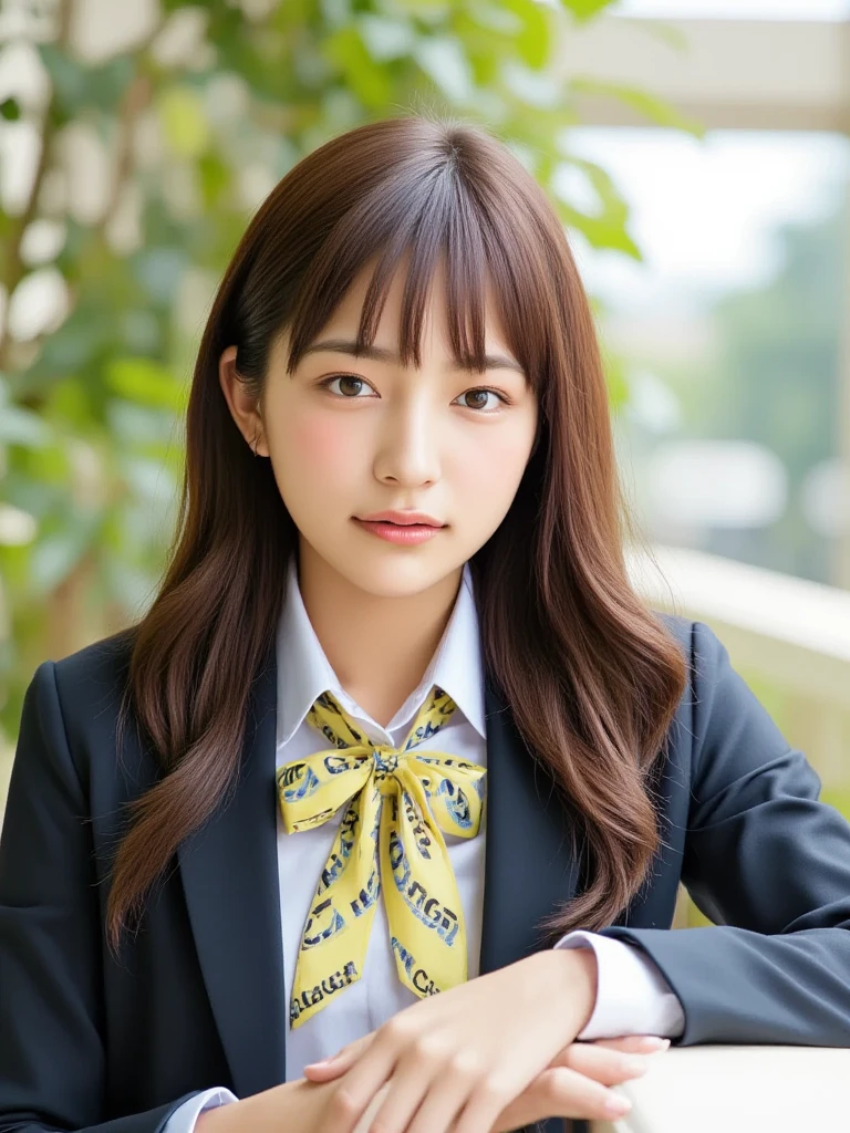 Full body shot of a young woman。 blonde wave perm。 yellow and black no ...