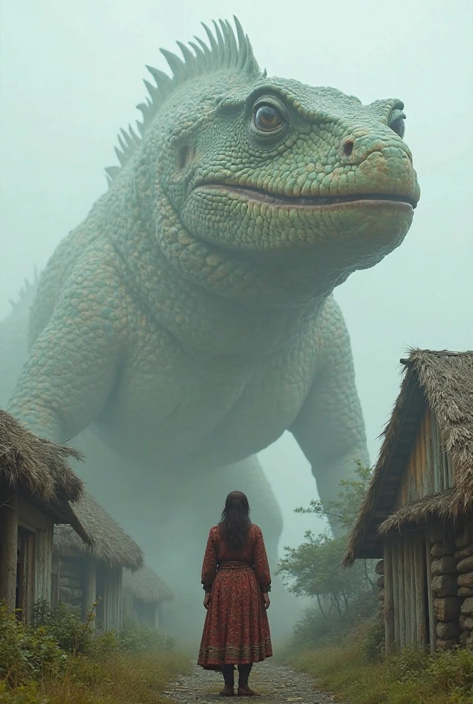 A giant realistic lizard that camouflages itself with fog, In the ...