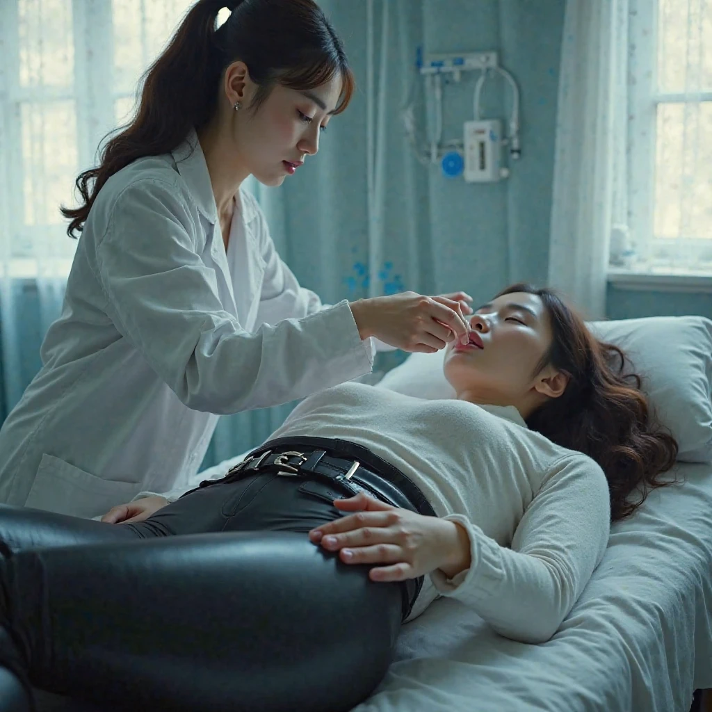 A beautiful dead korean girl, dead body on cadaver table, in doctor ...