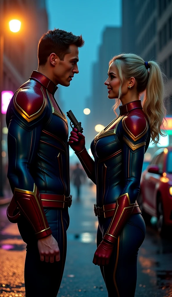 "Captain Marvel narrows her eyes as she spots a peculiar scene ...