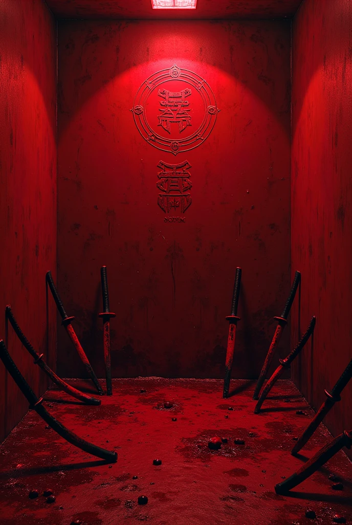 Give me a red room with blood on the floor, walls and ceiling - SeaArt AI