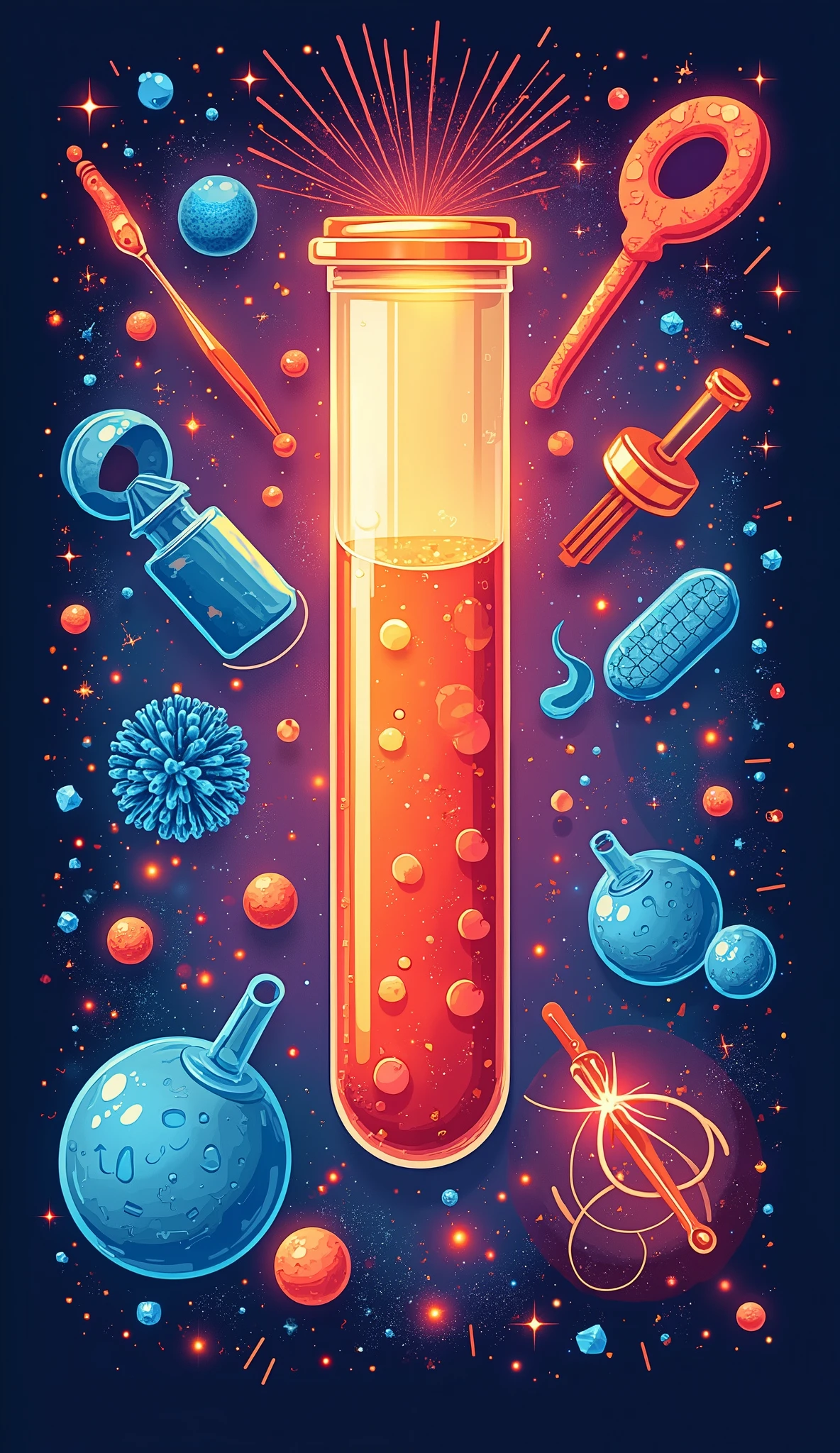 A close up of a science experiment with a lot of objects - SeaArt AI