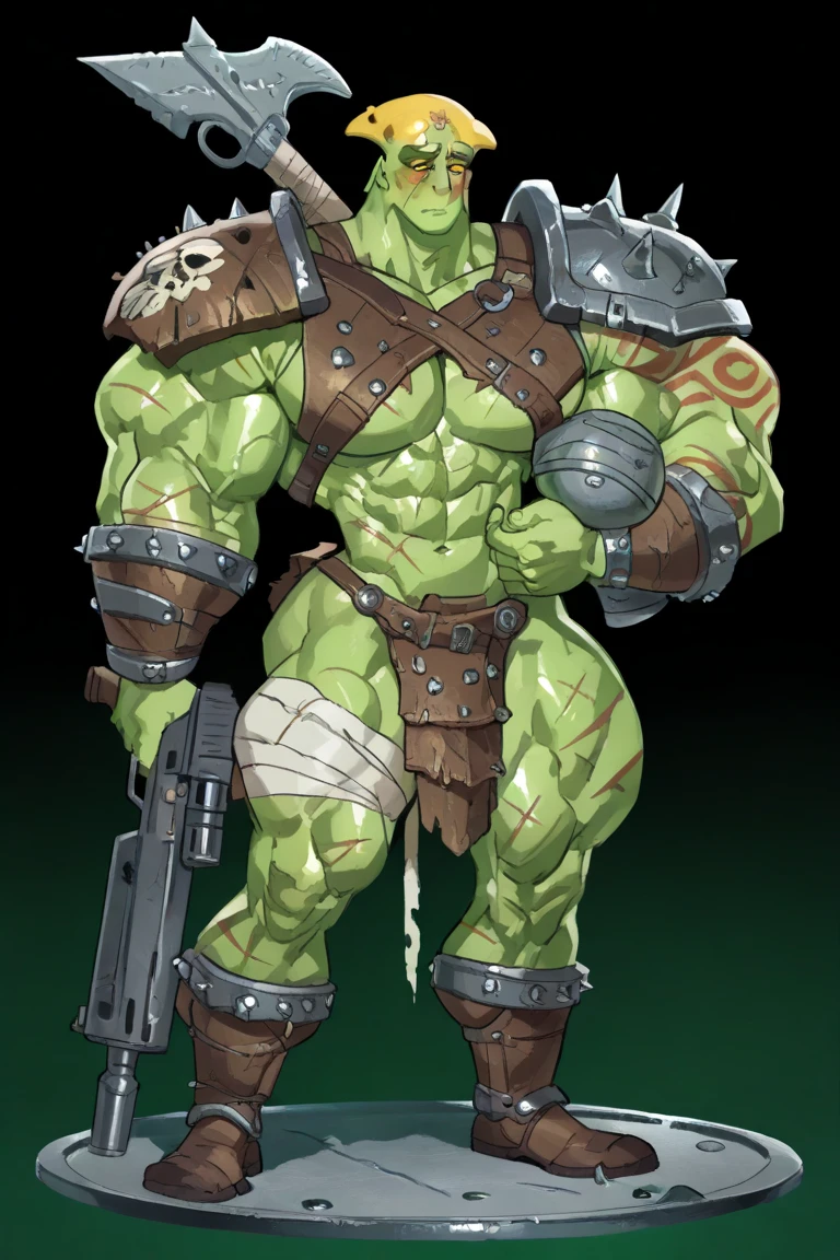 Space alien barbarian male Martian, green skin, carrying a gigantic ...