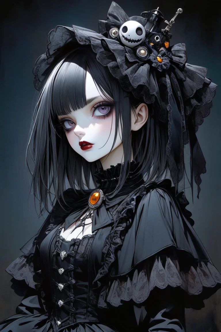 Norman Rockwell & Tim Burton Style、 gothic costume 、 1 girl - SeaArt AI