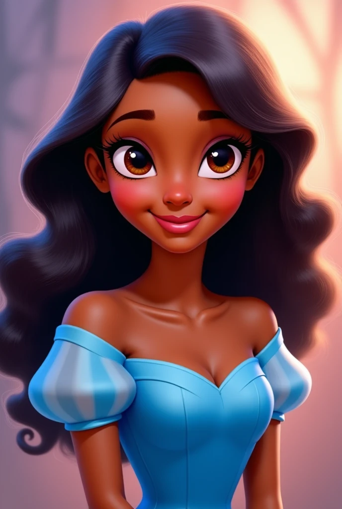 Disney Pixar style cartoon dark-skinned princess with short sleeve baby ...