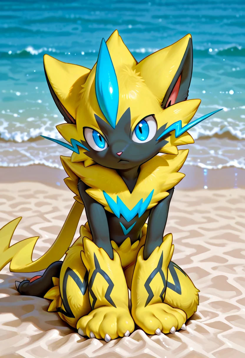Zeraora (pokemon),solo,male only,blue eyes, detailed eyes,focus eyes ...