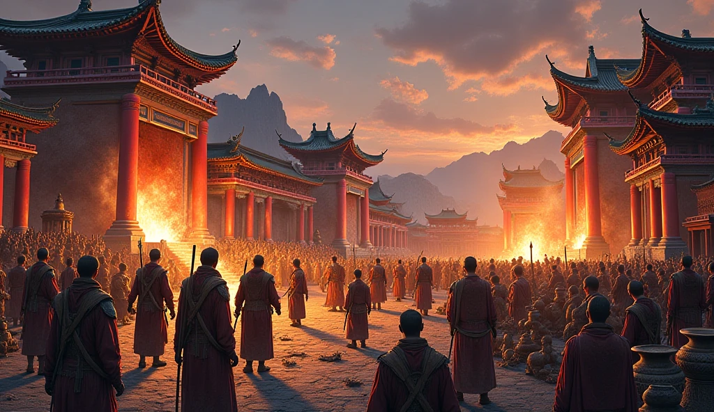 "A detailed illustration depicting the height of the Shang Dynasty ...