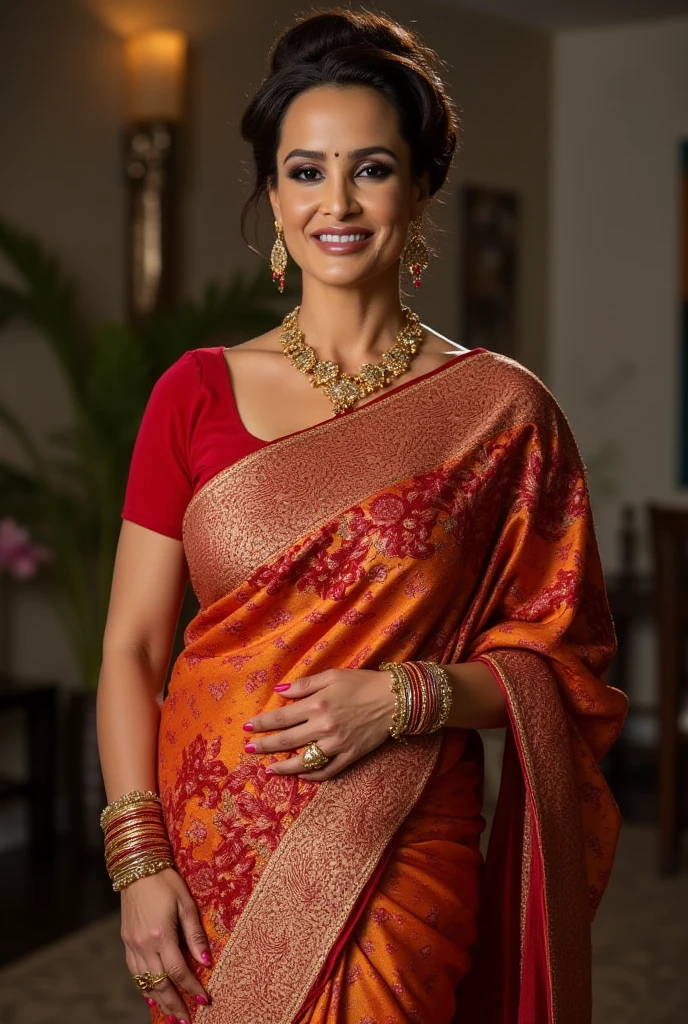 An Indian jewellery woman in saree ( full body) ( front view - SeaArt AI