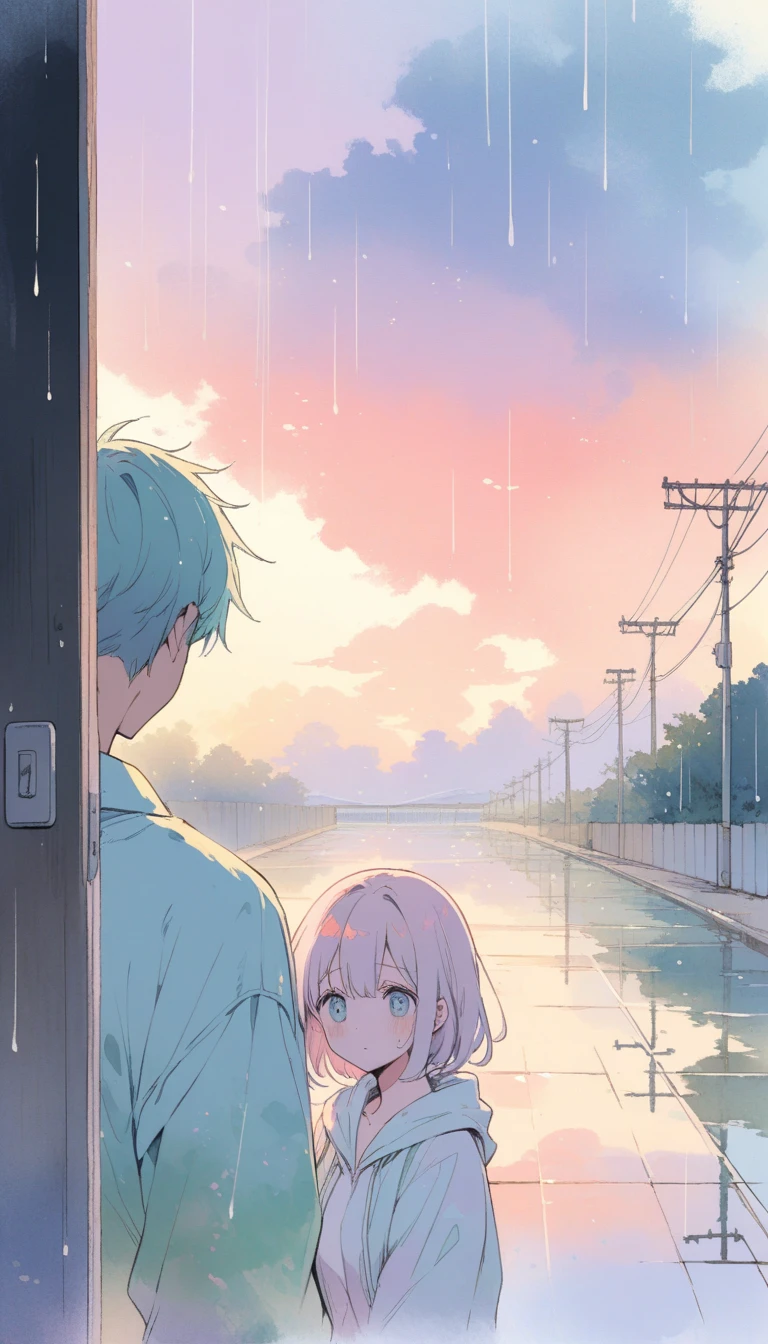 A hopeful anime-style illustration in gentle pastel colors with a ...