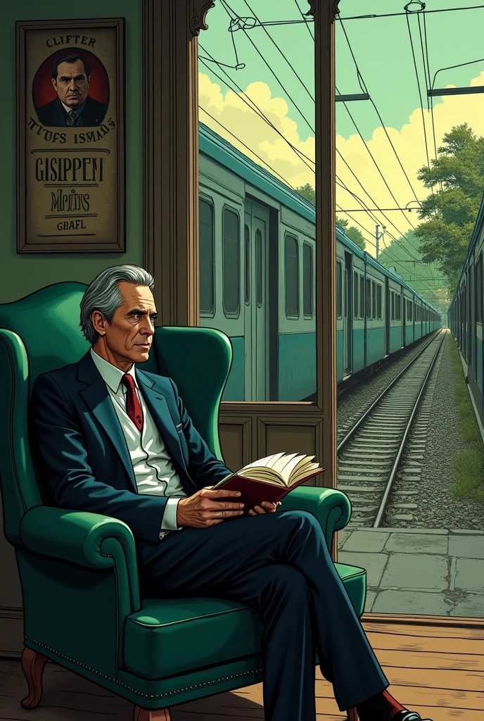 A comic book in which there is a man who is getting off a train - SeaArt AI
