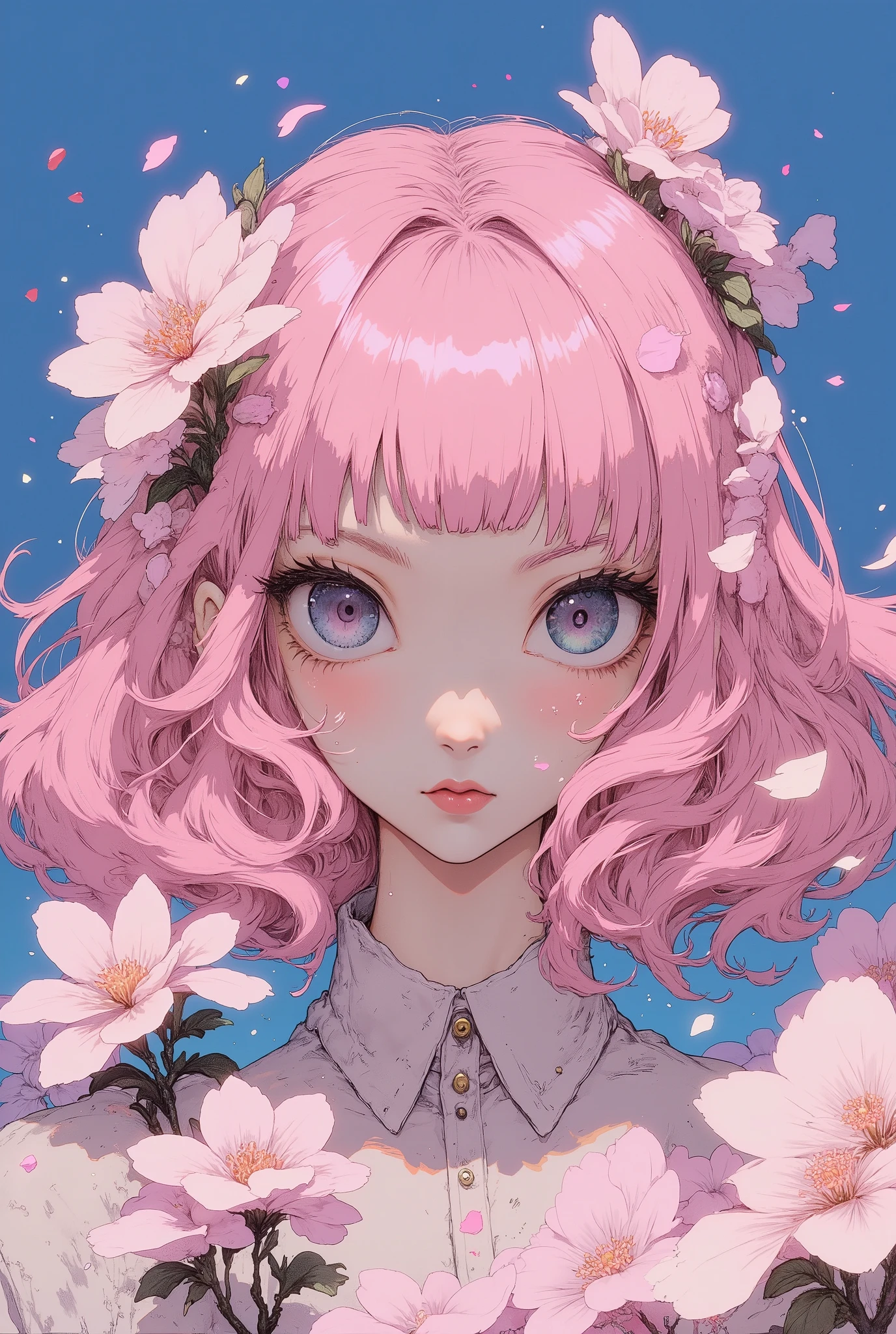Anime girl with pink hair and flowers in her hair - SeaArt AI