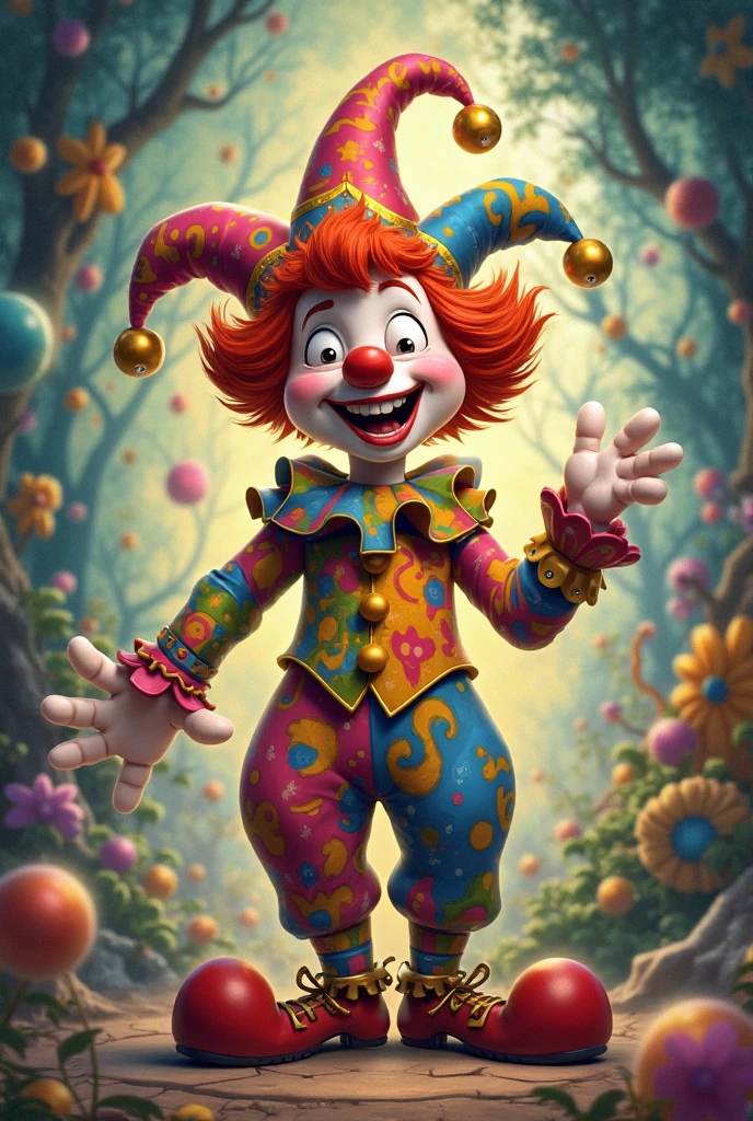 Generate an image of Harlequin, a red-haired clown from the cartoon ...