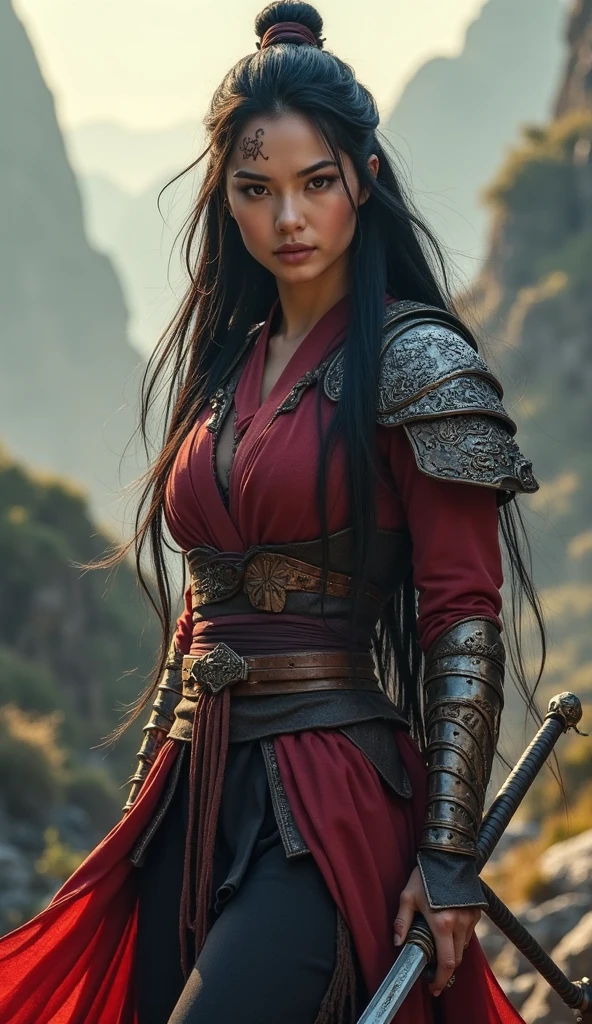 Create a hyper-realistic image of a fierce, warrior woman resembling ...