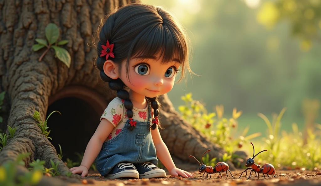 A six-year-old girl, who has fair skin, her blue eyes and dark hair ...