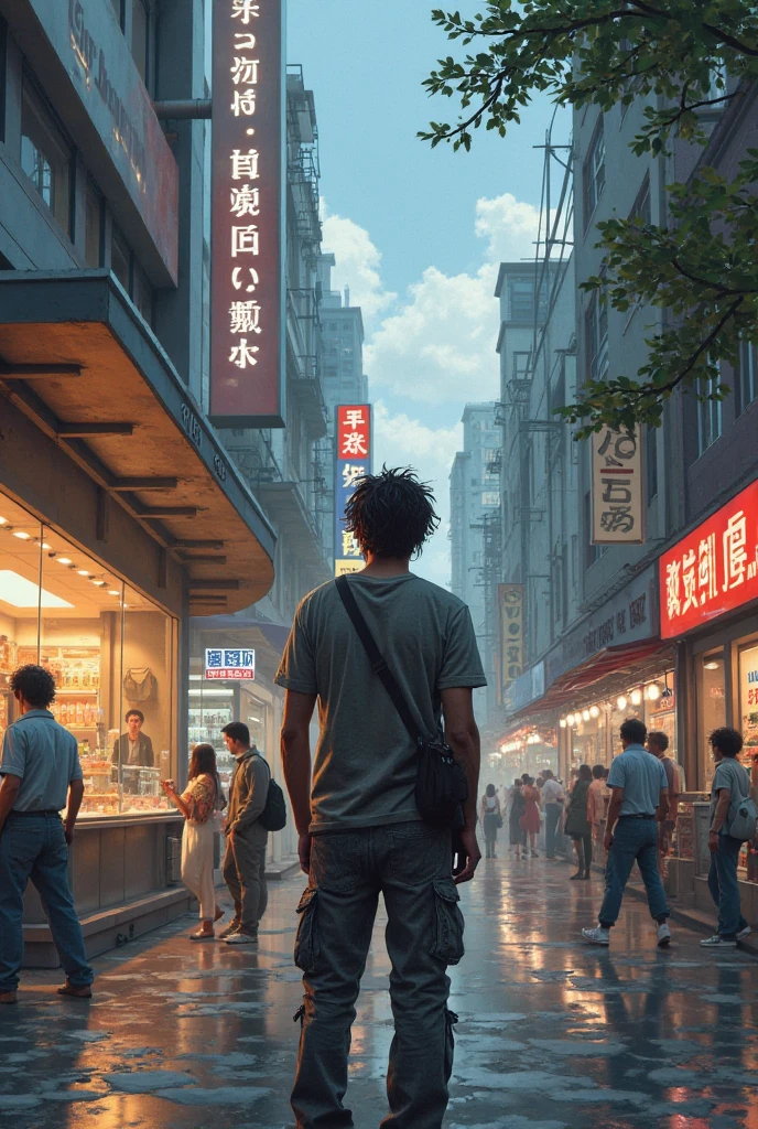 Bagabundo watching an iPhone store next to a grocery store - SeaArt AI