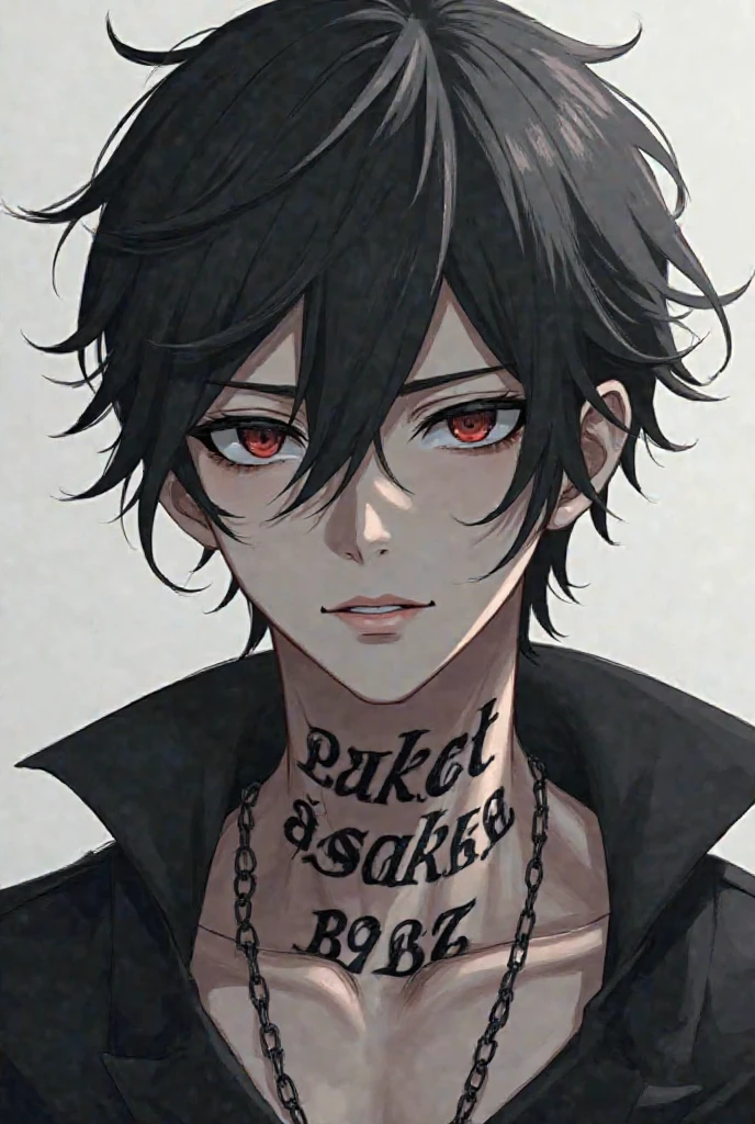 Male anime face with neck tattoo with iblack text - SeaArt AI