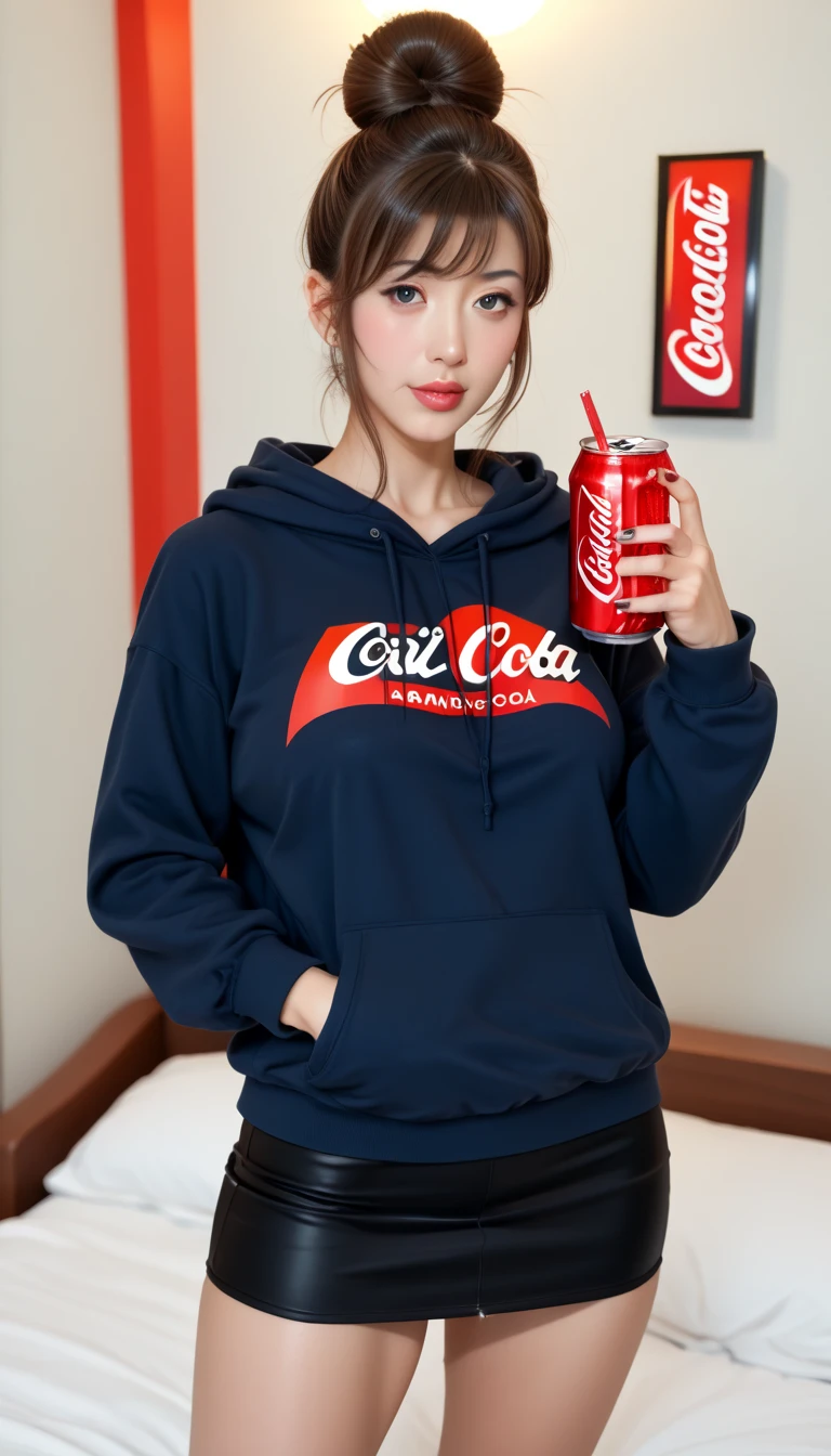 Ayami (ayami) wearing a dark blue sweatshirt , with a short skirt and tights - SeaArt AI