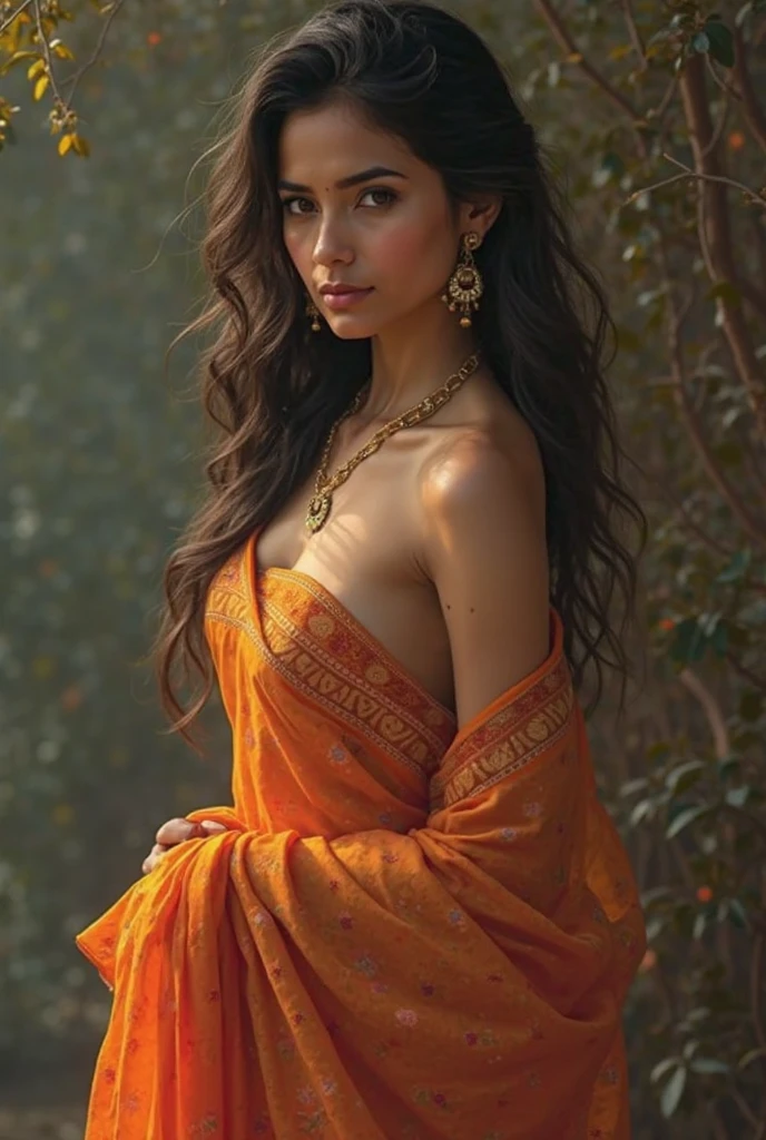 Naked indian woman in sari topless naked breast - SeaArt AI