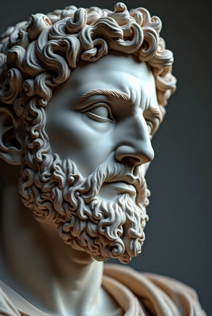 Create an image of the sculpture of Marcus Aurelio with a close up only ...