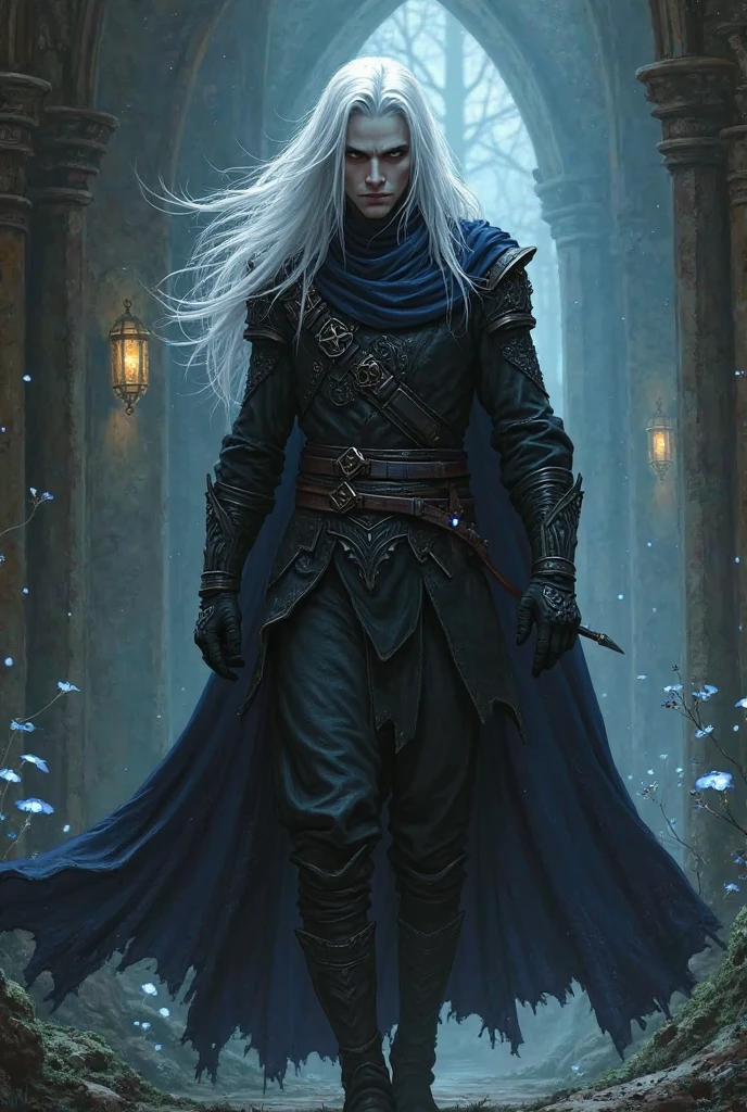 Drow male white hair rogue - SeaArt AI