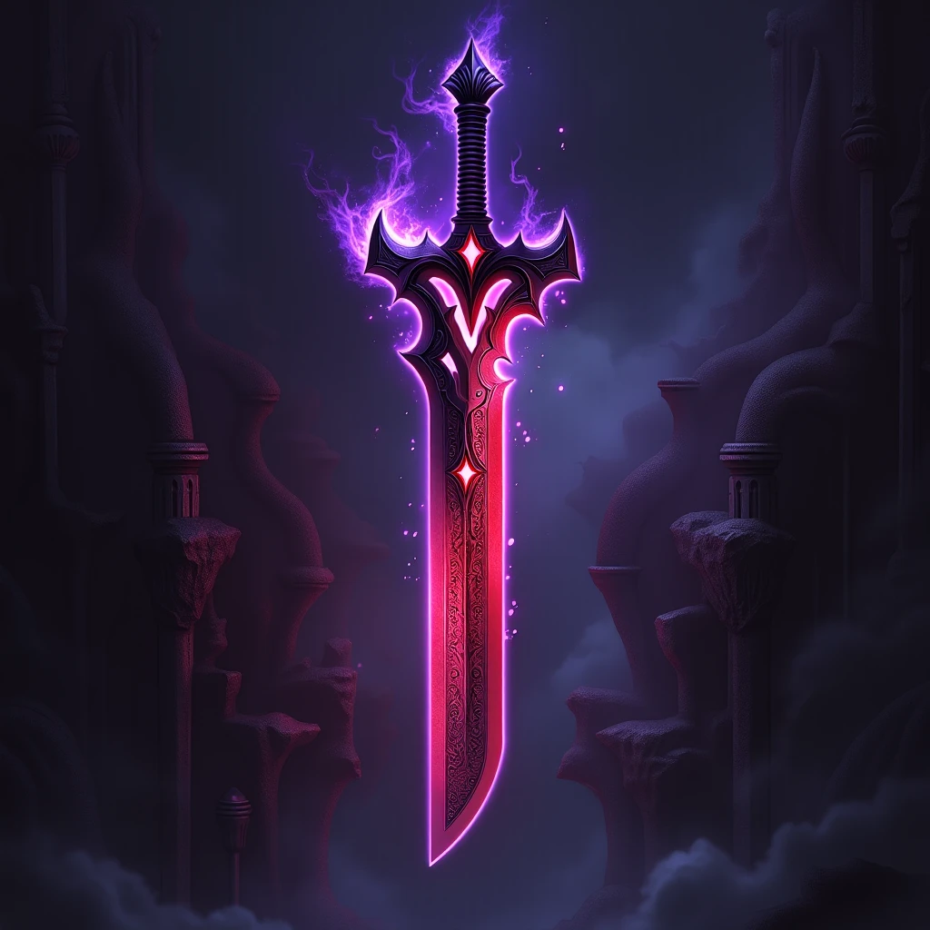 Short sword,black sword,red blade,purple aura - SeaArt AI