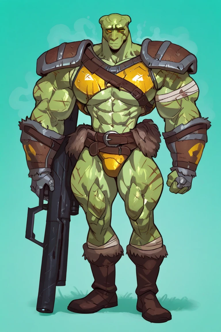 Space alien barbarian male Martian, green skin, carrying a gigantic ...
