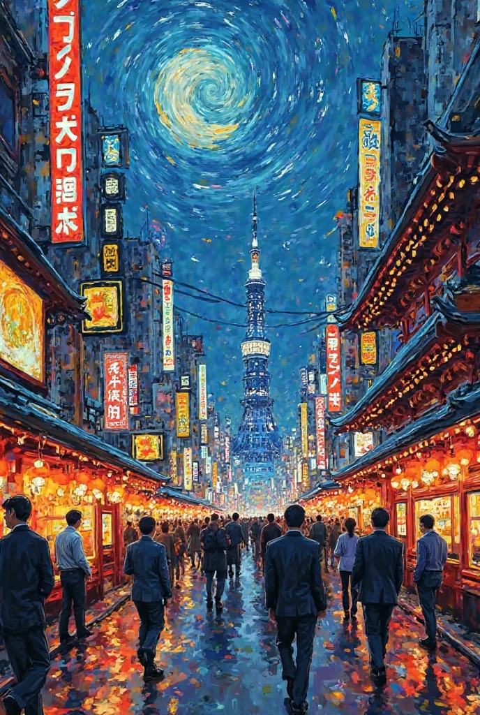 Please write the scenery of Tokyo in Van Gogh style - SeaArt AI