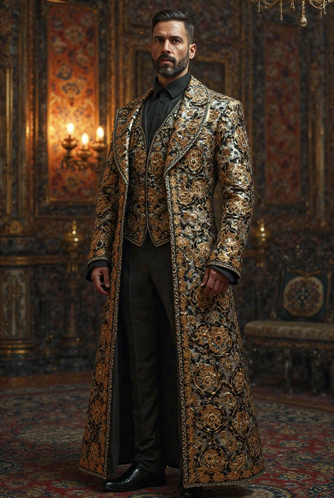 Witha an heavy mirror work overcoat - SeaArt AI