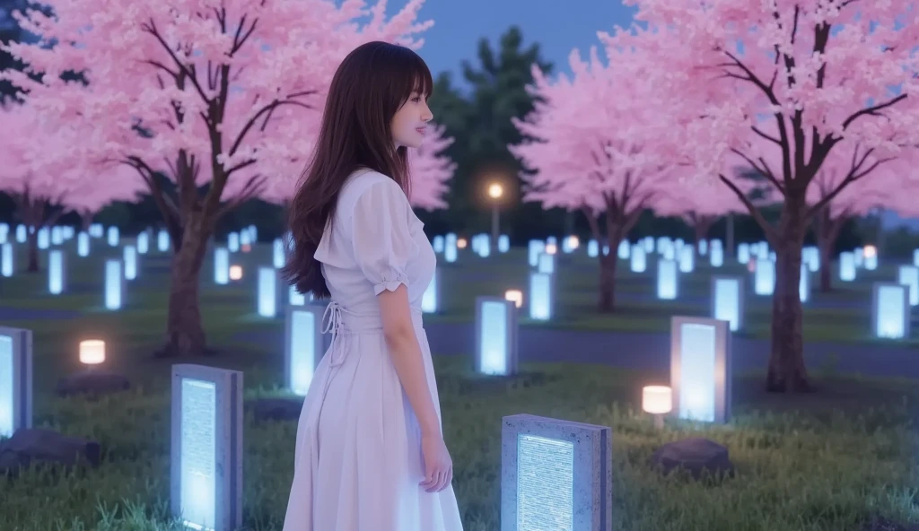 In the Metaverse, a young woman stands in a virtual Japanese graveyard ...