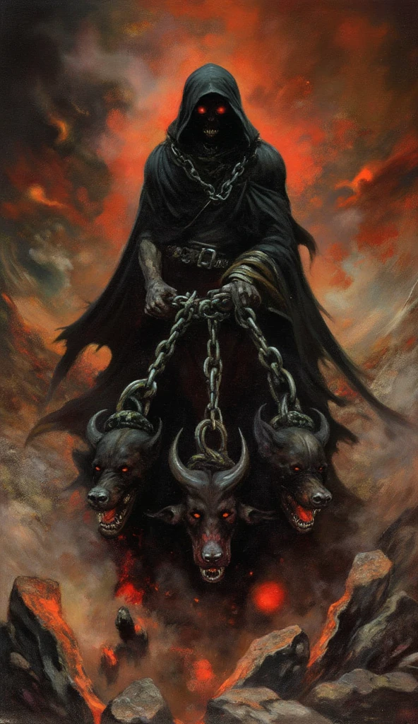 Dark fantasy Oil painting of A dark and menacing Grim Reaper holding ...