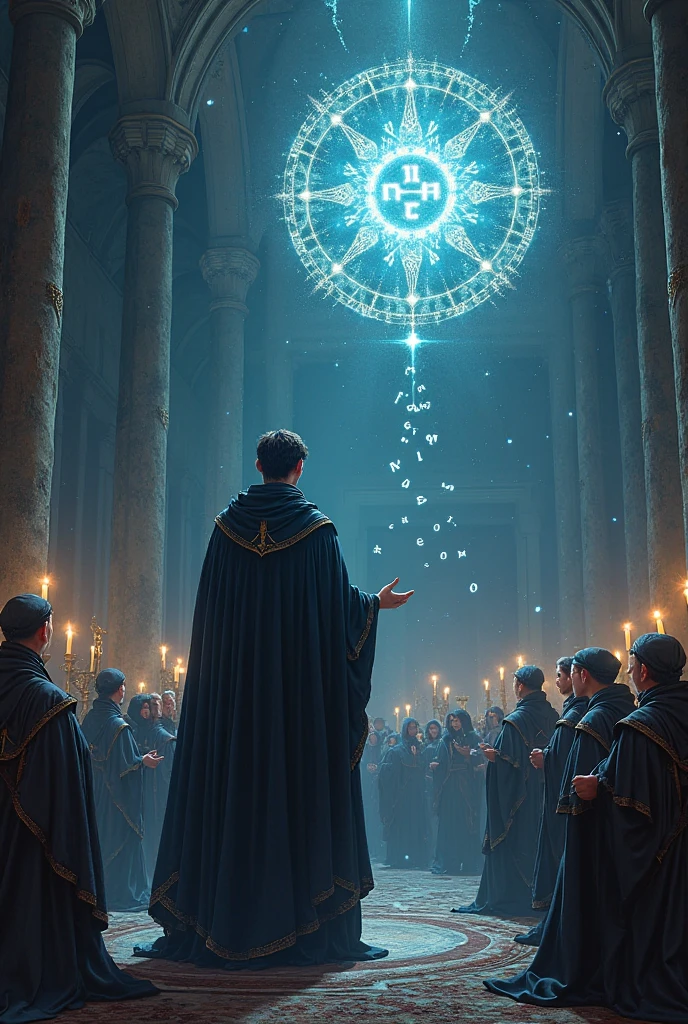 Rayan, dressed in a dark robe, stands before the Academy, taking an ...