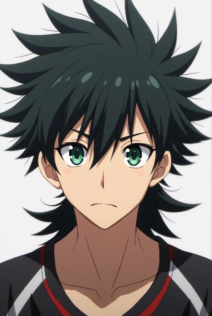 A male haikyuu character, black mullet hair, eyes that looked like he ...