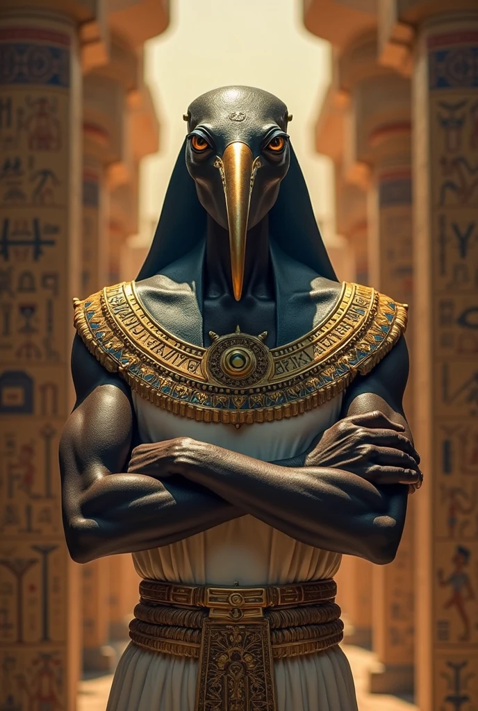 Egyptian entity half man half bird, strong and dark, with the Ibis Head ...