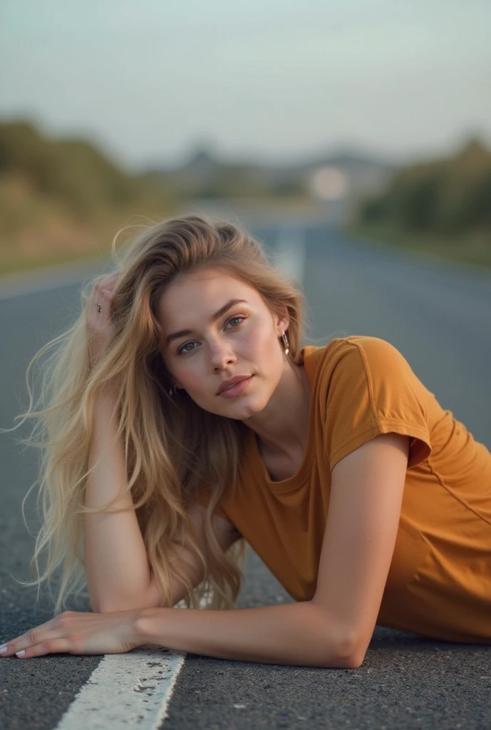 Prompt. Poto Beautiful woman with long blond hair of 28 years old is ...