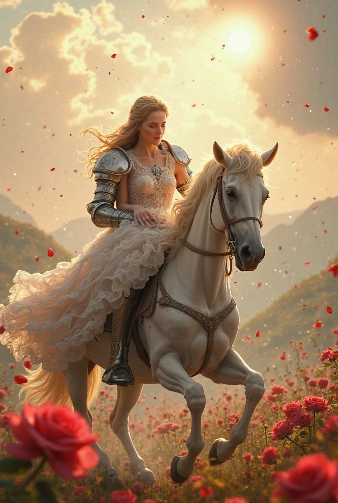 A strong, chivalrous knight carrying a princess on his white horse ...