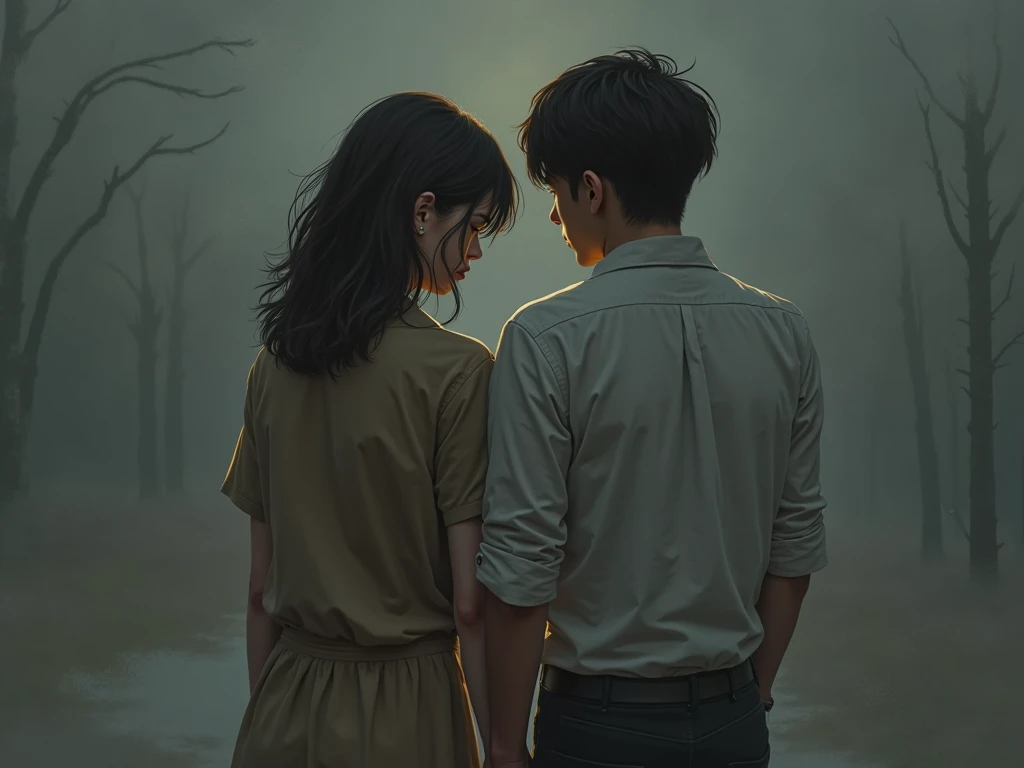 A young couple, sad, turns their backs on each other - SeaArt AI