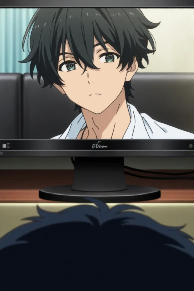 The boy is watching TV, anime is shown on TV - SeaArt AI