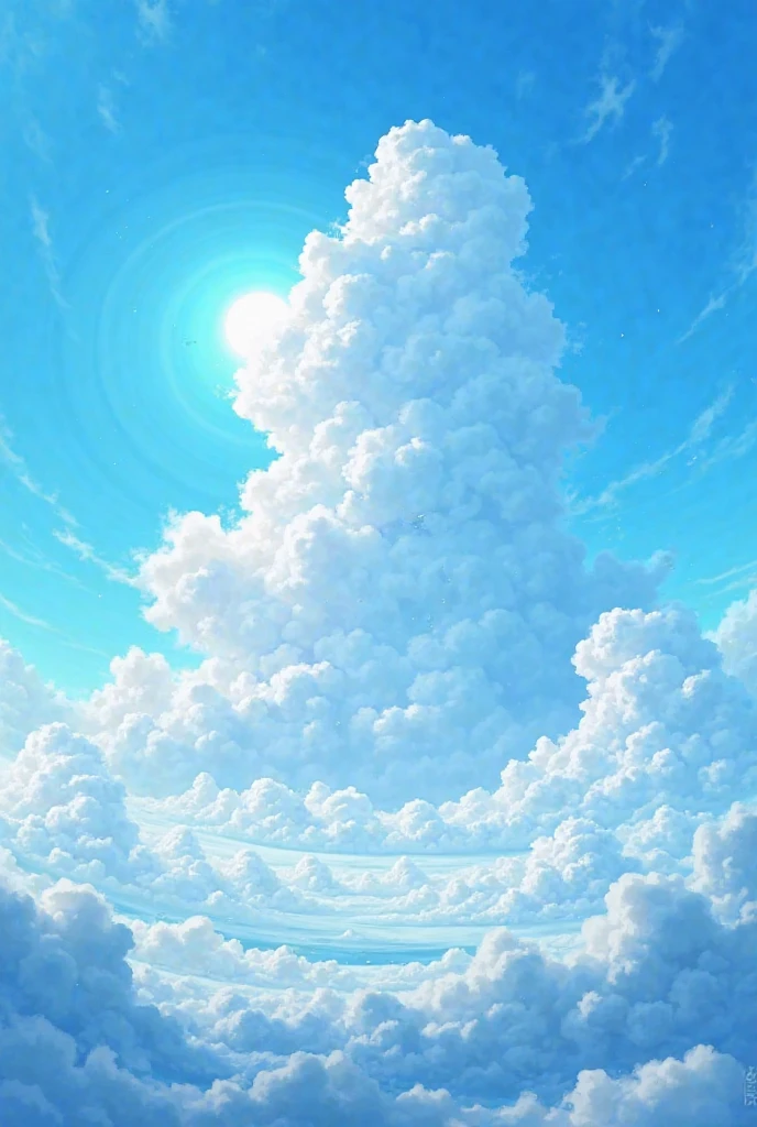 A blue sky with white huge voluminous clouds and sun - SeaArt AI
