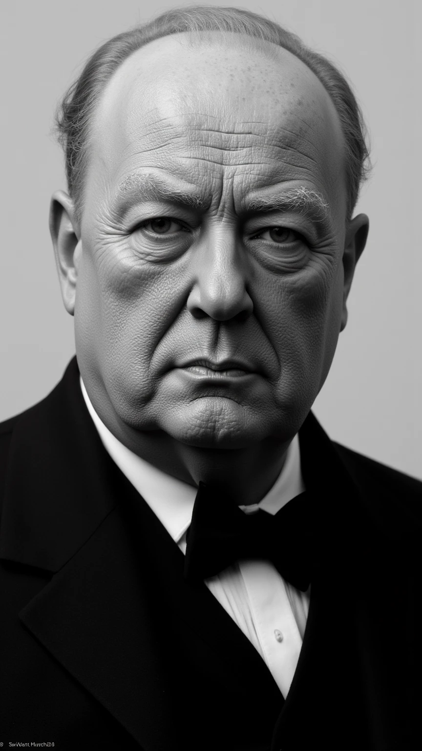Portrait of Winston Churchill in black and white - SeaArt AI