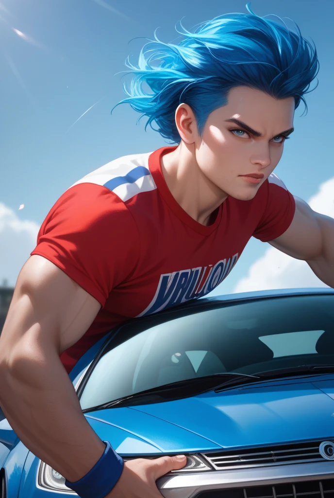 A fierce-looking blue Volkswagen Beetle as a football team mascot ...