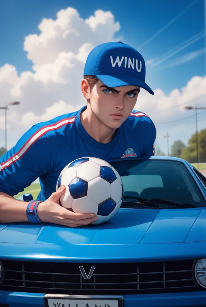 A fierce-looking blue Volkswagen Beetle as a football team mascot ...