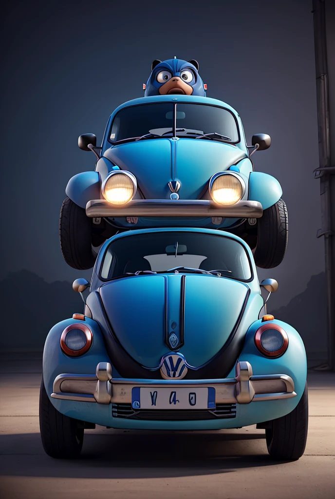 A fierce-looking blue Volkswagen Beetle as a football team mascot ...
