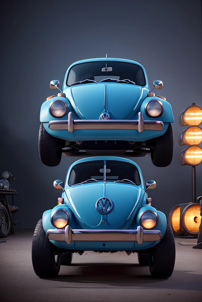 A fierce-looking blue Volkswagen Beetle as a football team mascot ...